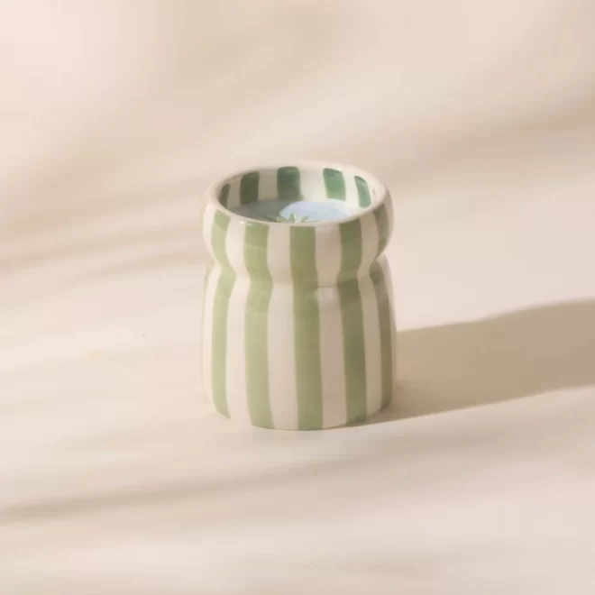 Ceramic Custom Candle Vessels Wholesale, Striped Candle Jars