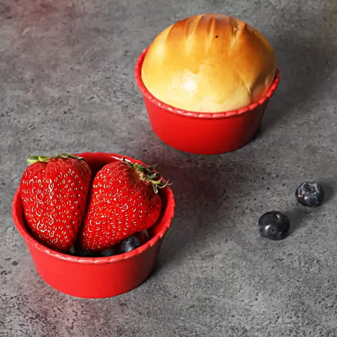 Custom Creme Brulee Ramekins, Red Ceramic Souffle Cups Bulk